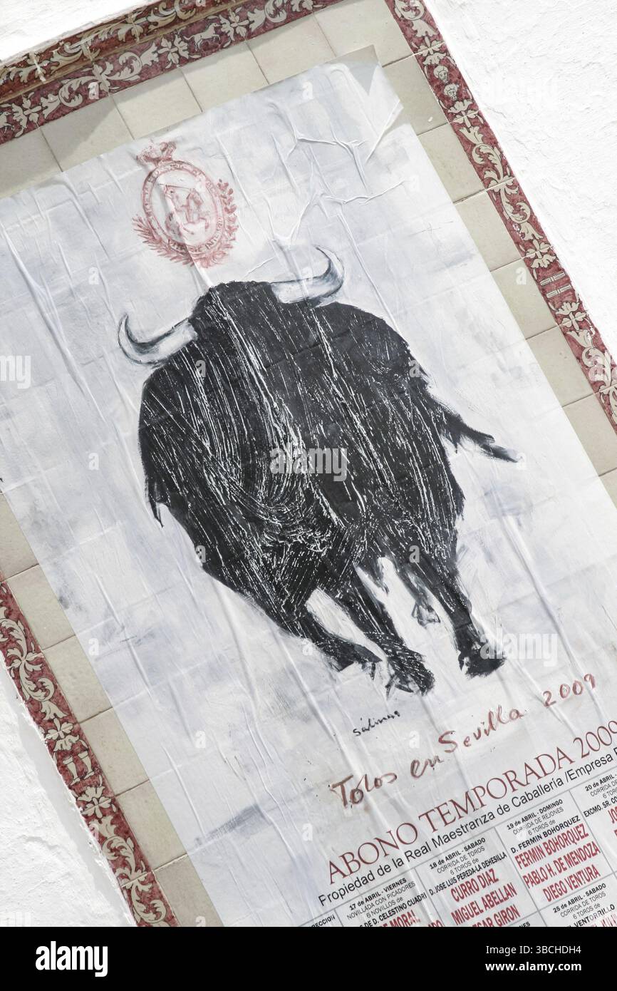 Black bull painted on poster advertises bullfighting Stock Photo - Alamy