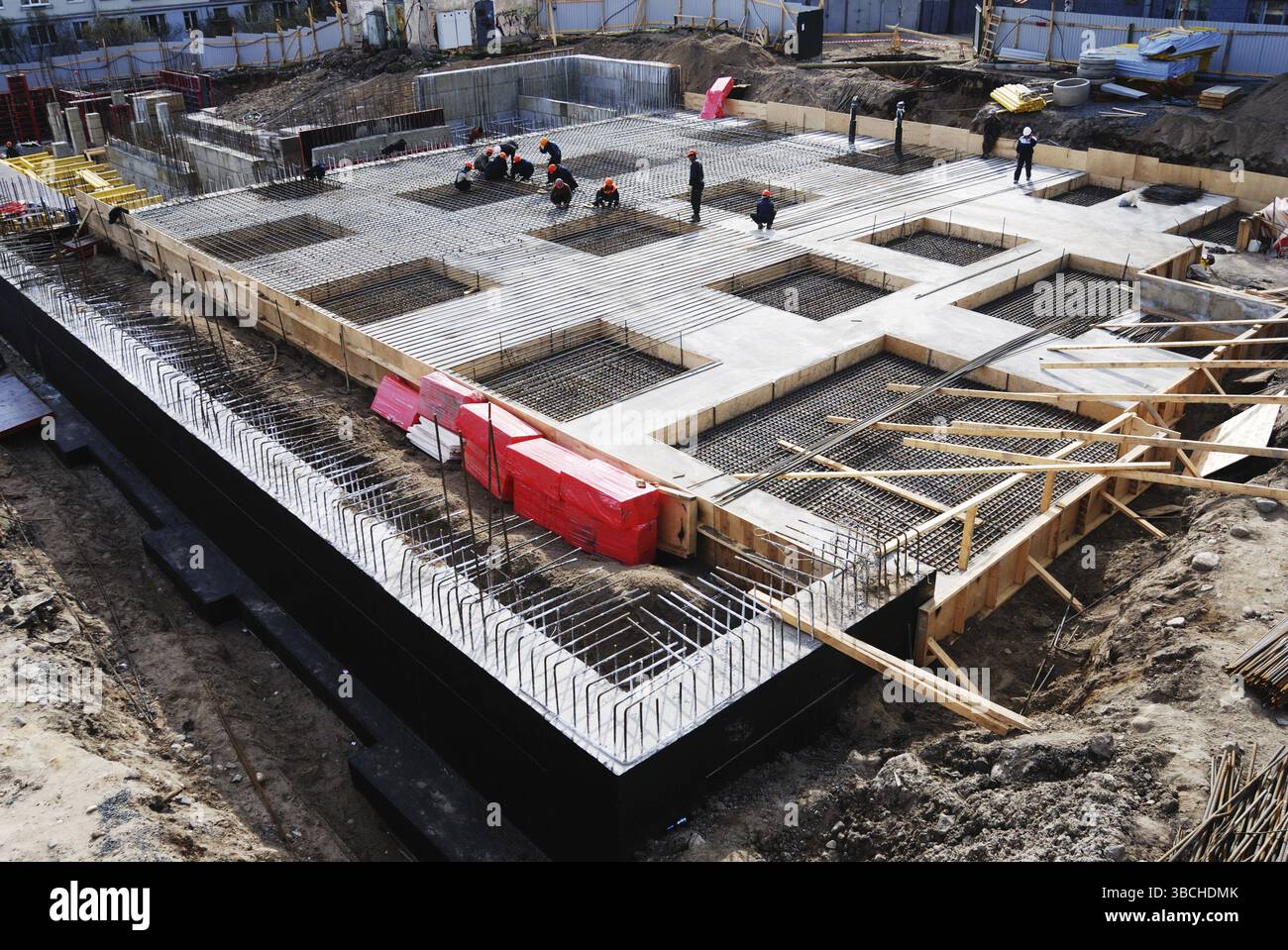Construction of concrete foundation of building, horizontal Stock Photo ...