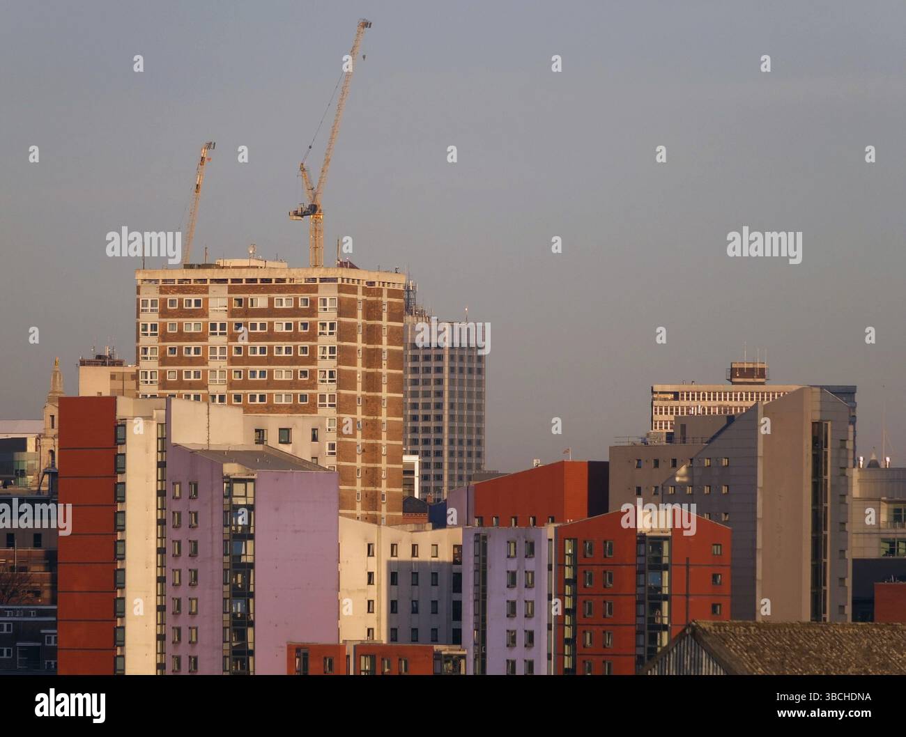 A cityscape view of tall modern residential developments in leeds city ...