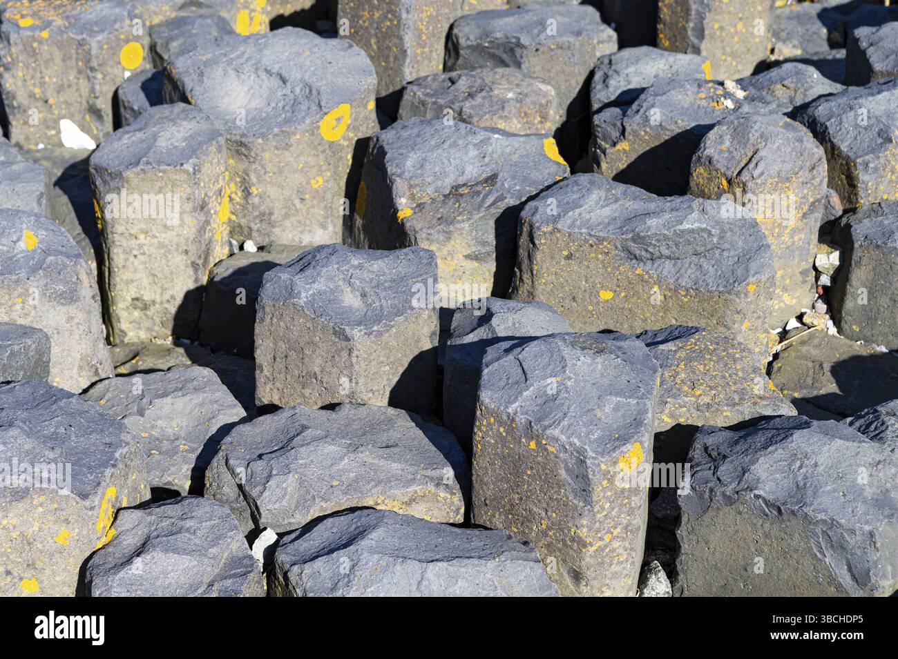 The photo shows massive stone blocks of a bank stabilisation Stock ...