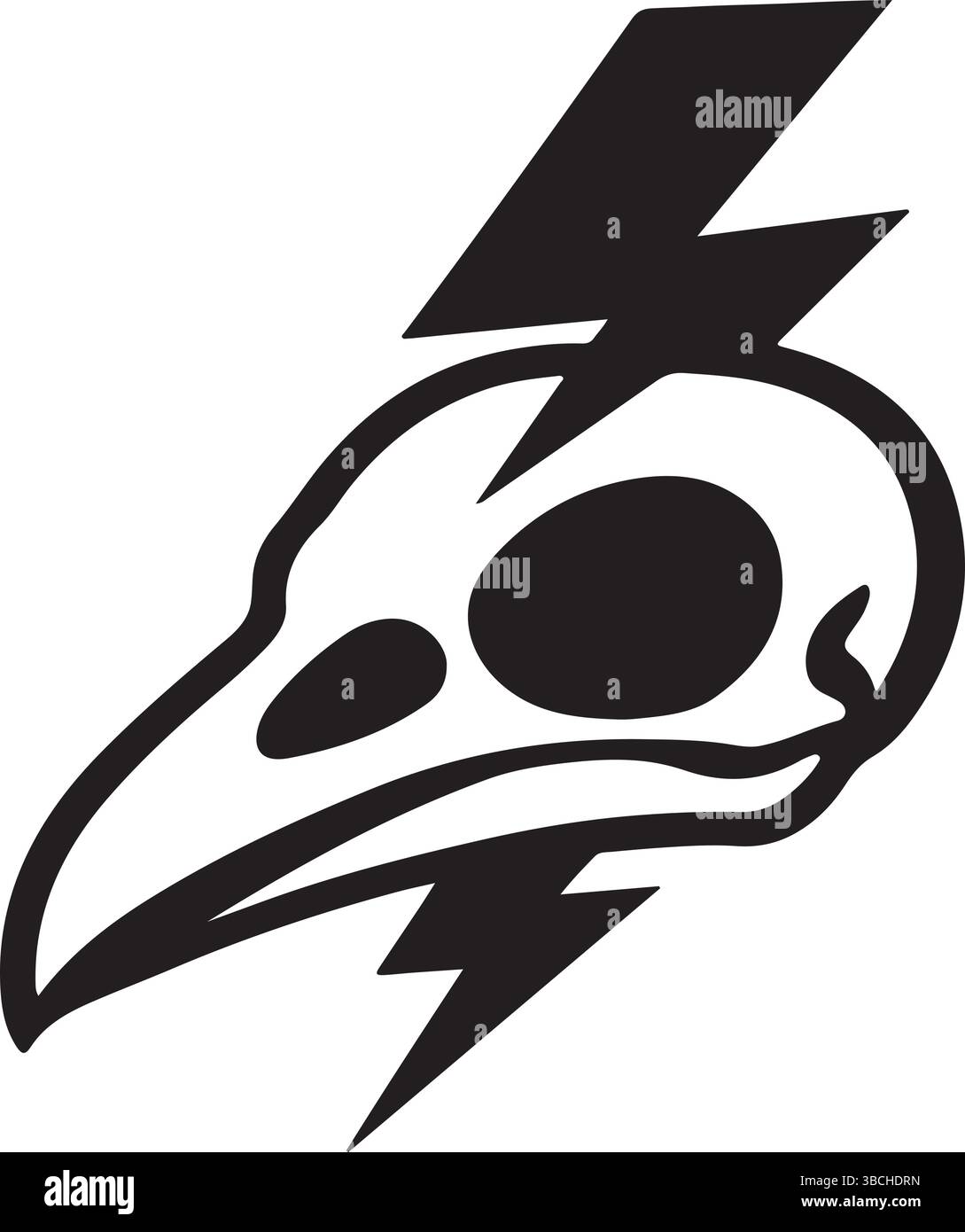Bird Skull with Lightning Bolt – Monochrome Vector Silhouette Stock ...