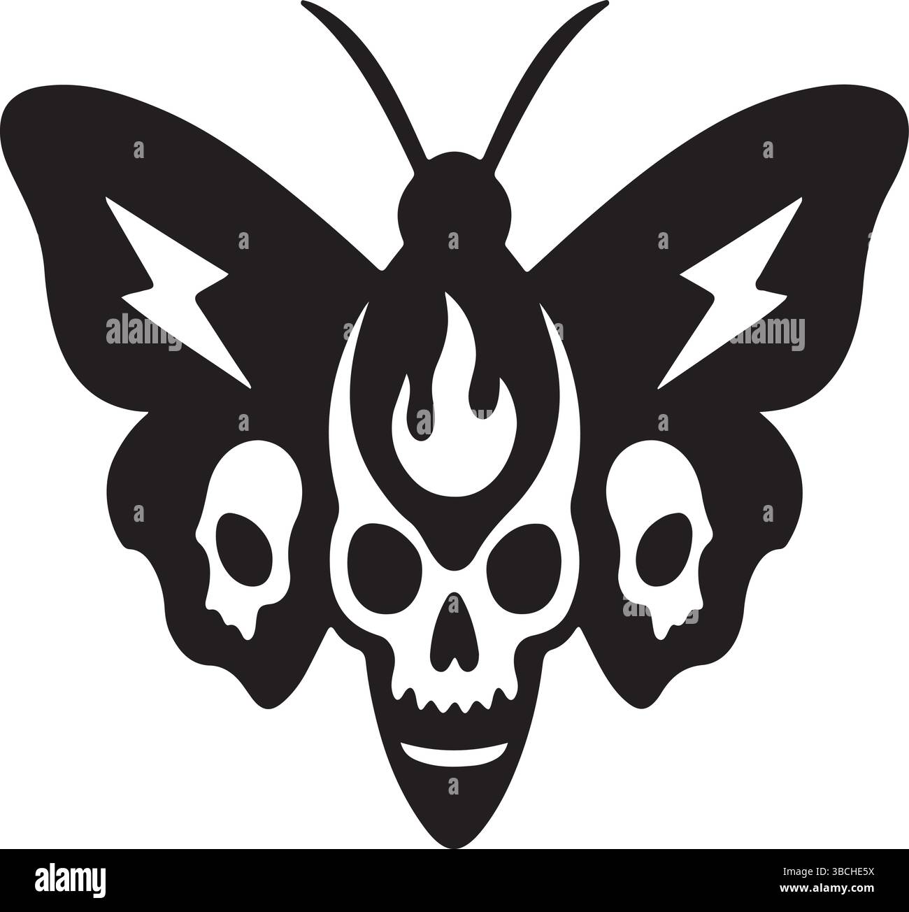 A black and white skull with wings is a scary symbol often used in ...