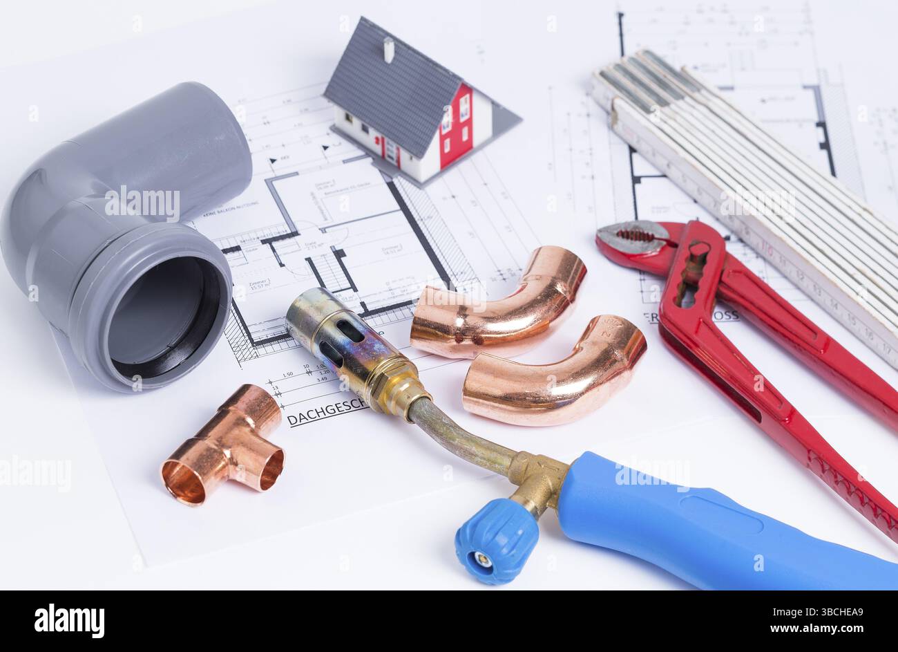 The photo shows various materials and tools used by a plumbing company ...