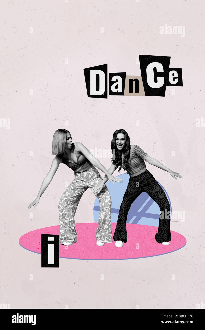 Poster art collage of people dance on round floor grey background Stock ...