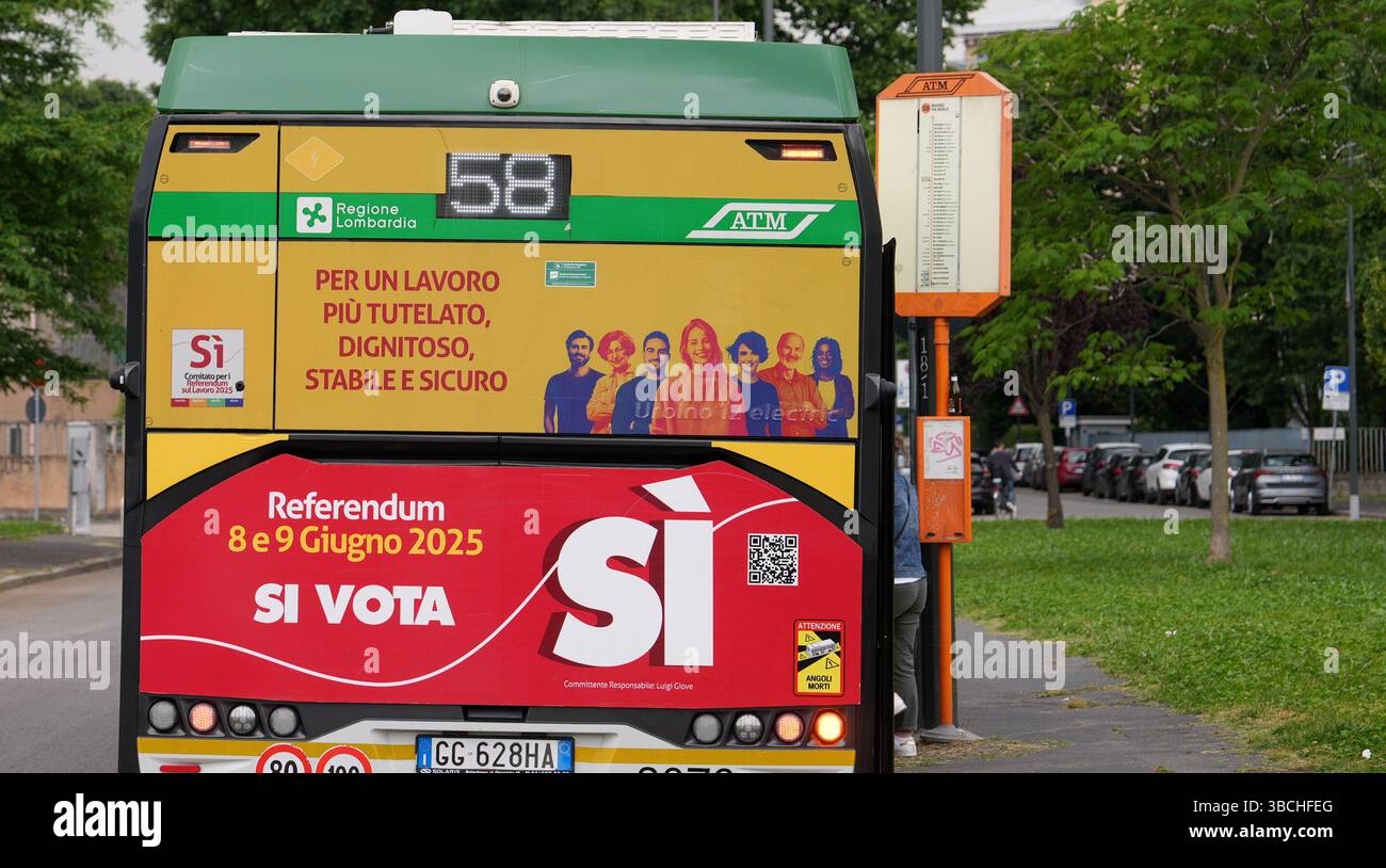 Milan, Italy. 20th May, 2025. Milan, Advertising, Poster Vote Yes for ...