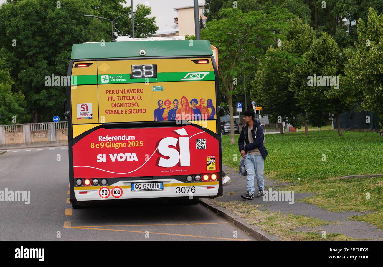 Milan, Italy. 20th May, 2025. Milan, Advertising, Poster Vote Yes for ...