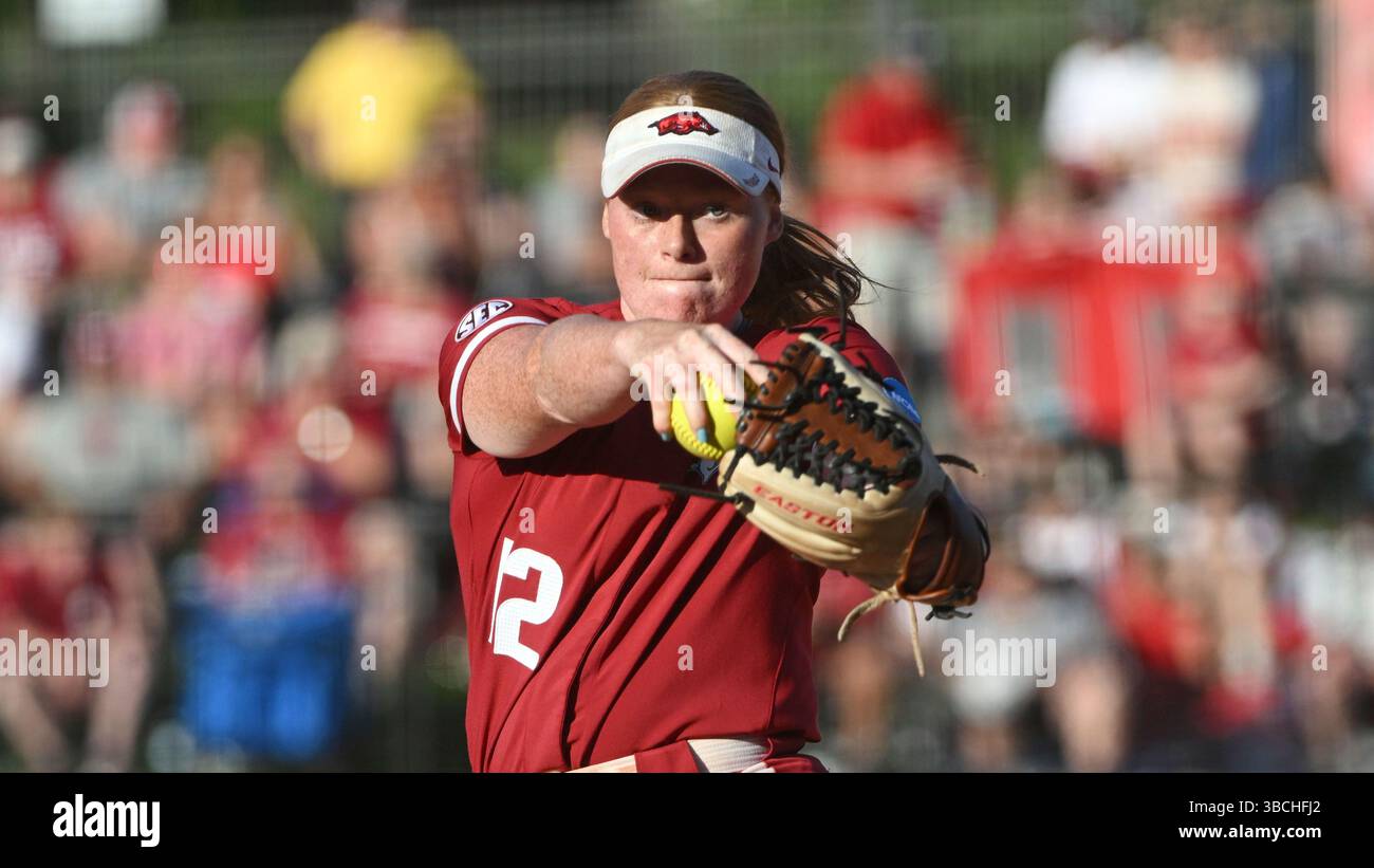 Arkansas pitcher Payton Burnham (12) throws against Saint Louis during ...