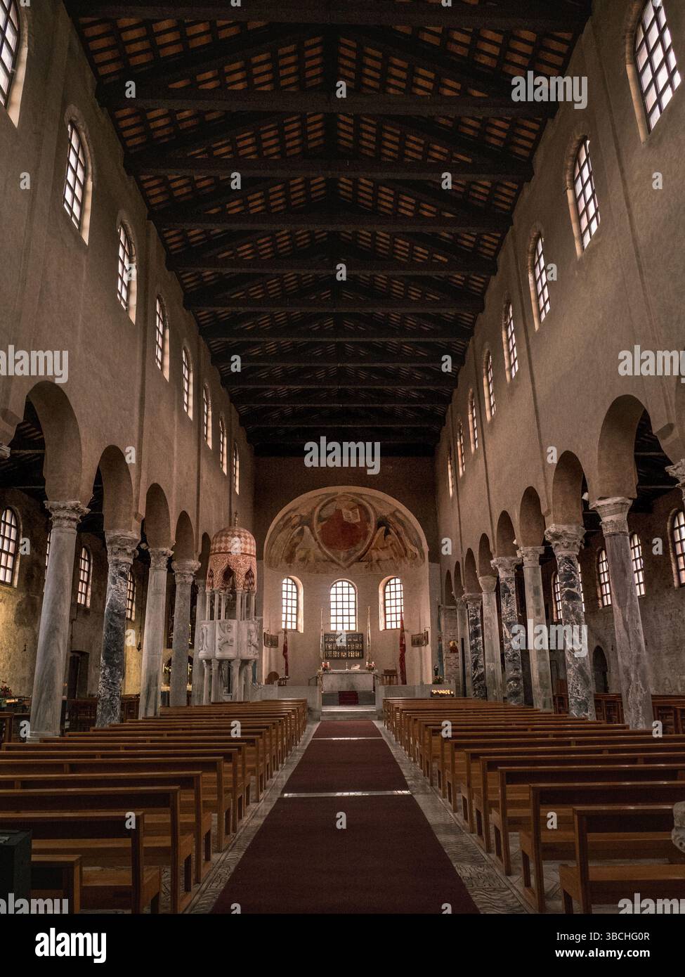 The nave of the Basilica di Sant’Eufemia in Grado, with Romanesque ...