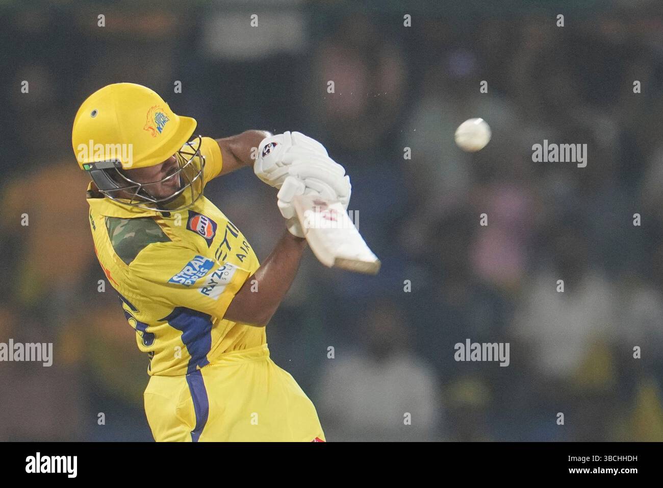 Chennai Super Kings' Ayush Mhatre plays a shot during the Indian ...