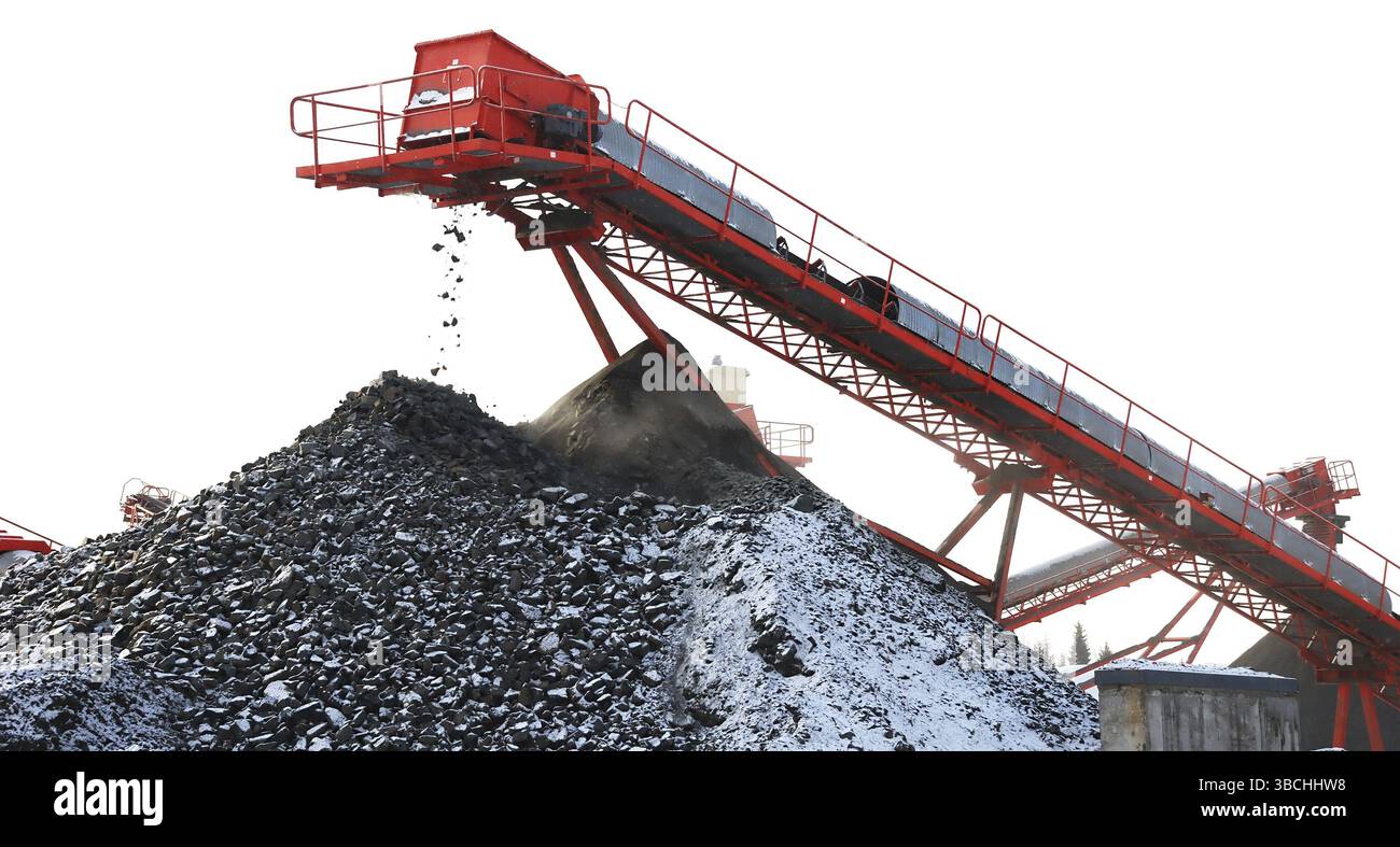 Making of crushed stone at stone quarry in winter Stock Photo - Alamy