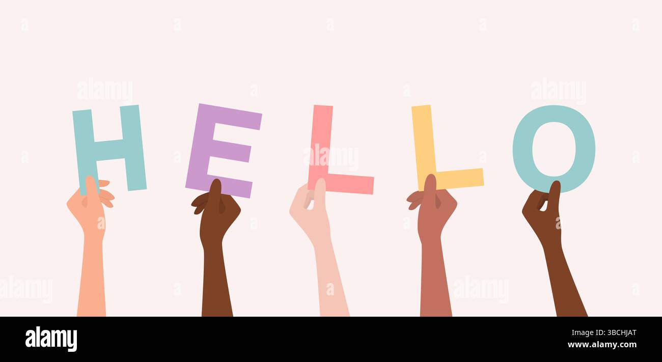 Hands of people of different nationalities and skin tones holding up ...