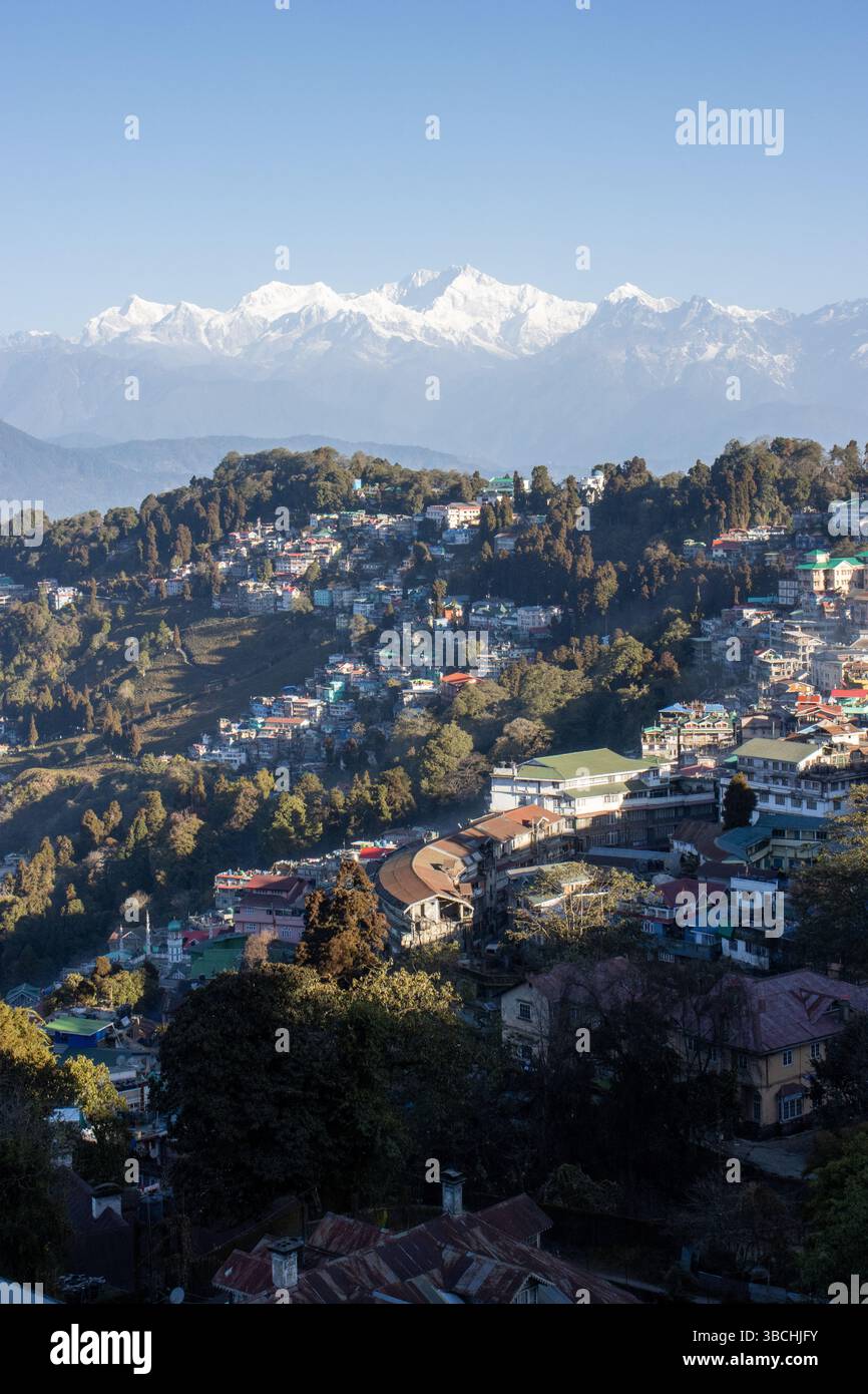 bright sunlight on Kanchenjunga Himal sacred mountain in the Himalayas ...