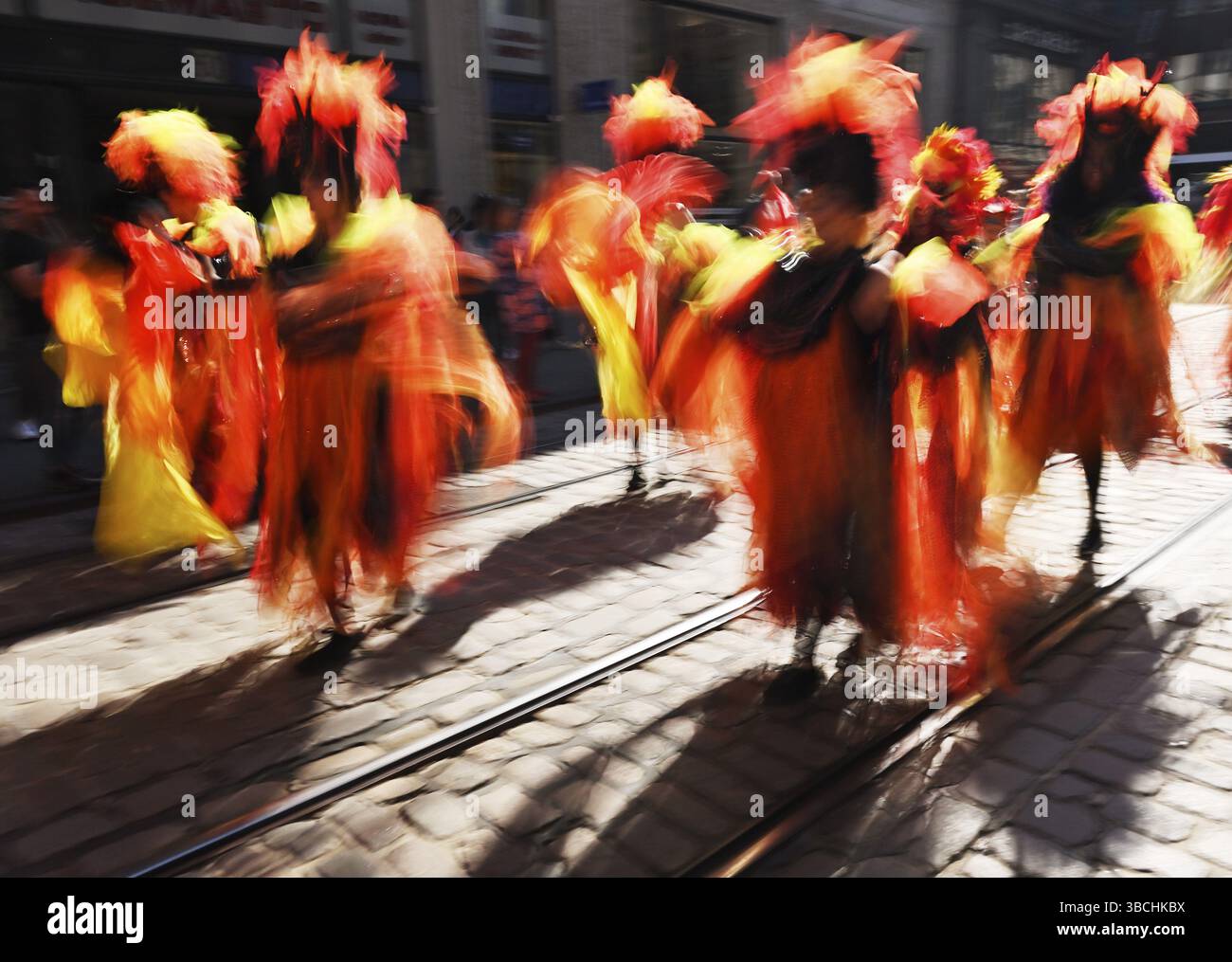 Traditional summer samba carnival in Helsinki, Finland, blurry photo ...
