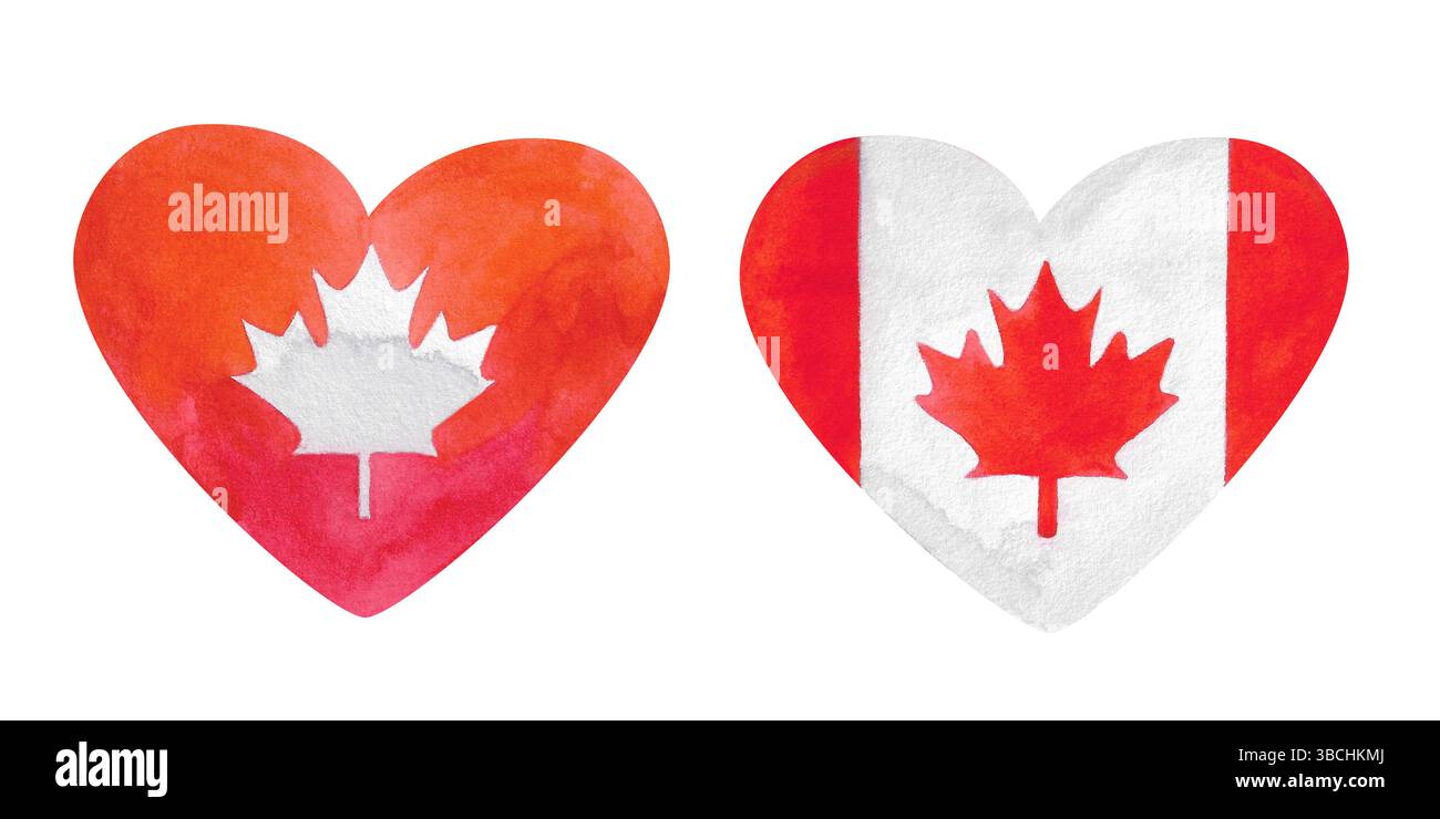 Festive collection of Canada Day elements. Hearts with Canadian flags ...