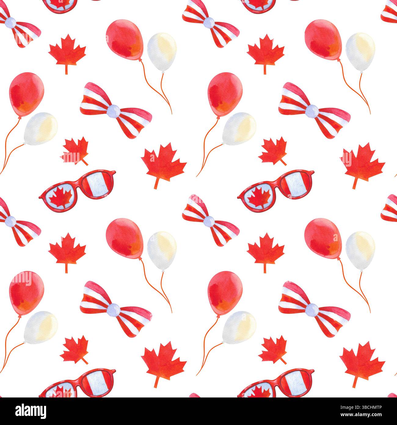 Seamless pattern of Canada Day holiday elements. Flags, maple leaves ...