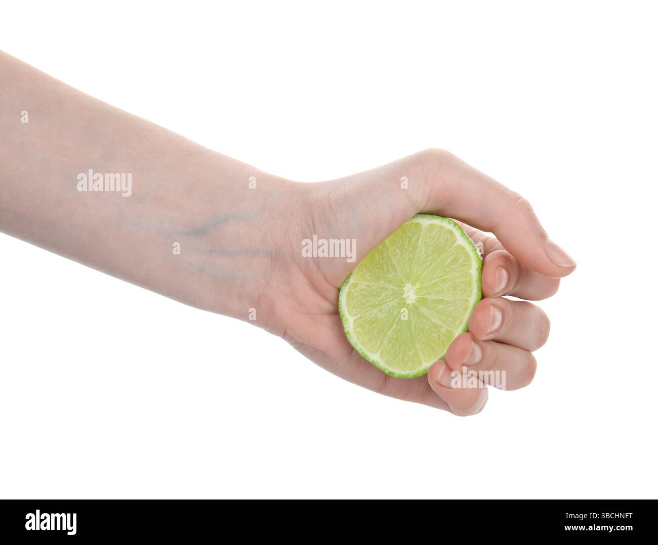 Woman squeezing lime on white background, closeup Stock Photo - Alamy