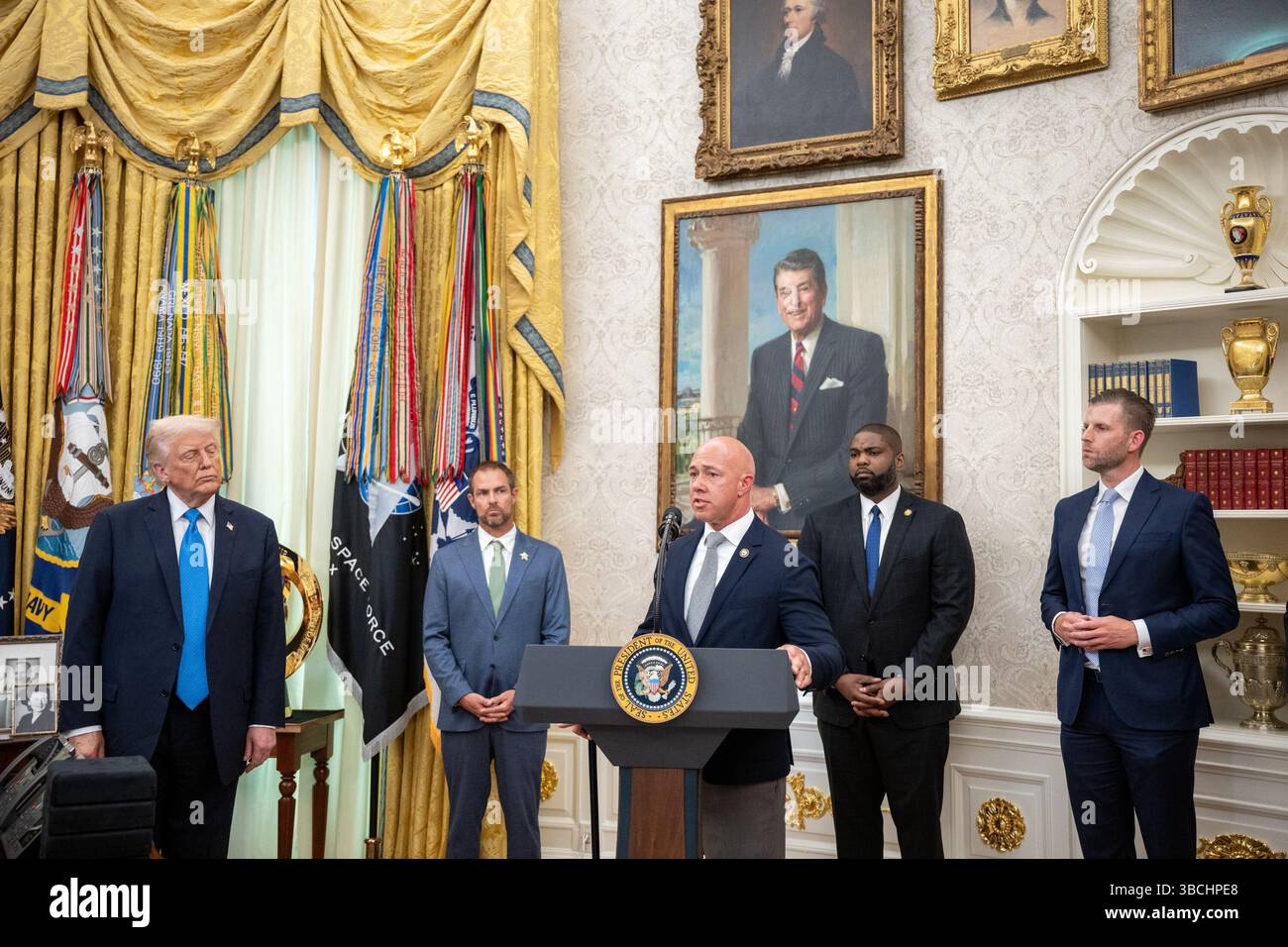 Congressman Brian Mast gives remarks during a ceremony rewarding the ...