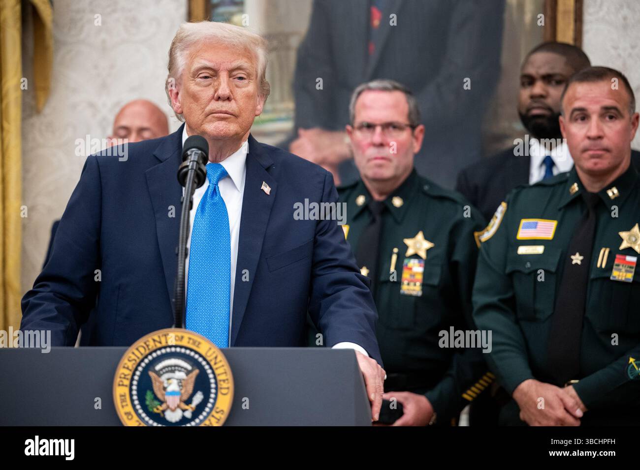 President Donald Trump gives remarks after presenting the newly-created ...
