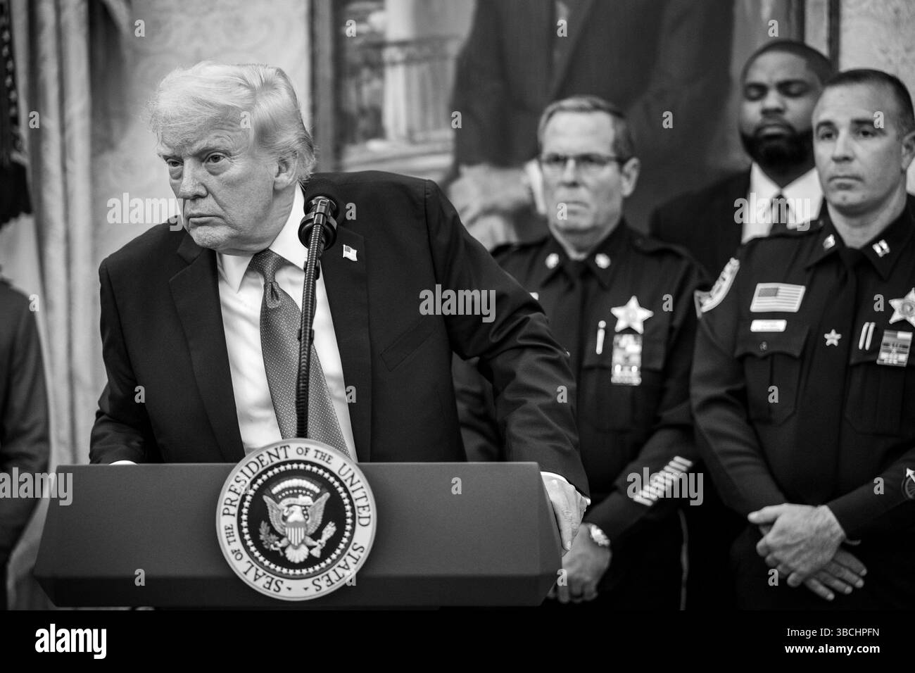 President Donald Trump gives remarks after presenting the newly-created ...