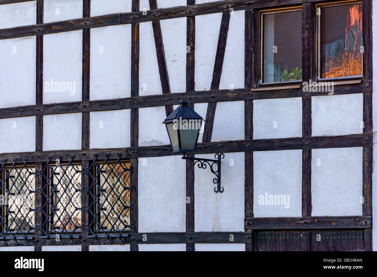 Facade of a traditional half-timbered building with wooden framework ...