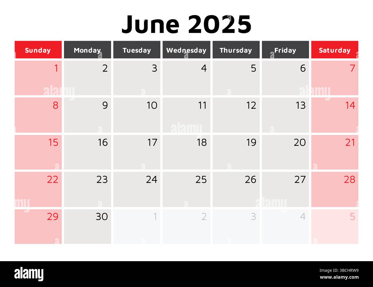 2025 june calendar. A vector English summer monthly calendars. Design ...