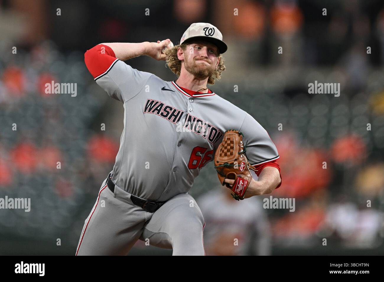 Washington Nationals pitcher Zach Brzykcy (66) throws during the ninth ...