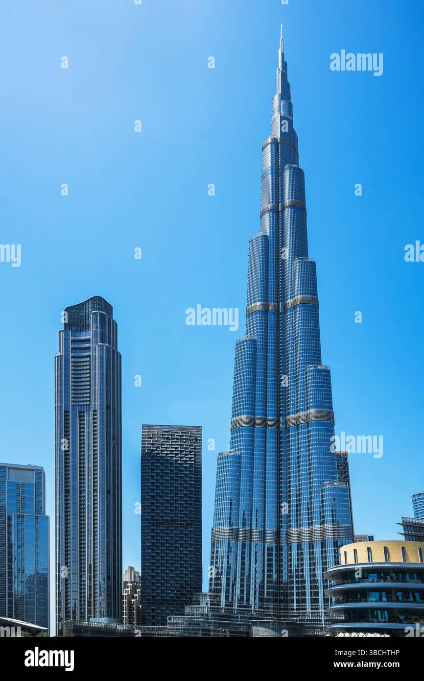 Skyscrapers in Dubai and landmark Burj Khalifa tower (828 meters) is ...