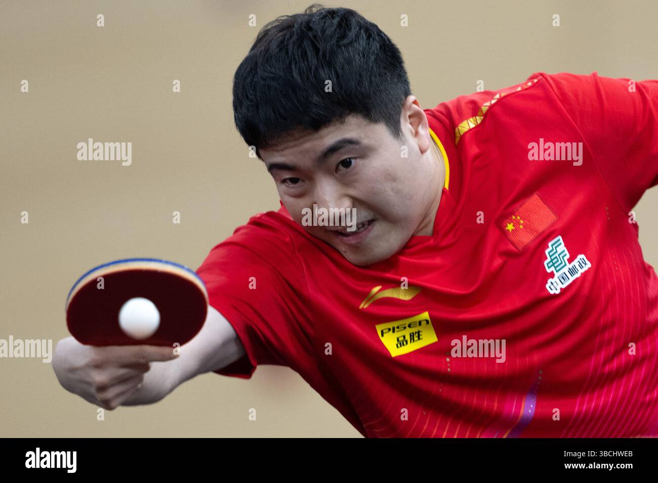 Doha, Qatar. 20th May, 2025. Liang Jingkun hits a return during the men ...