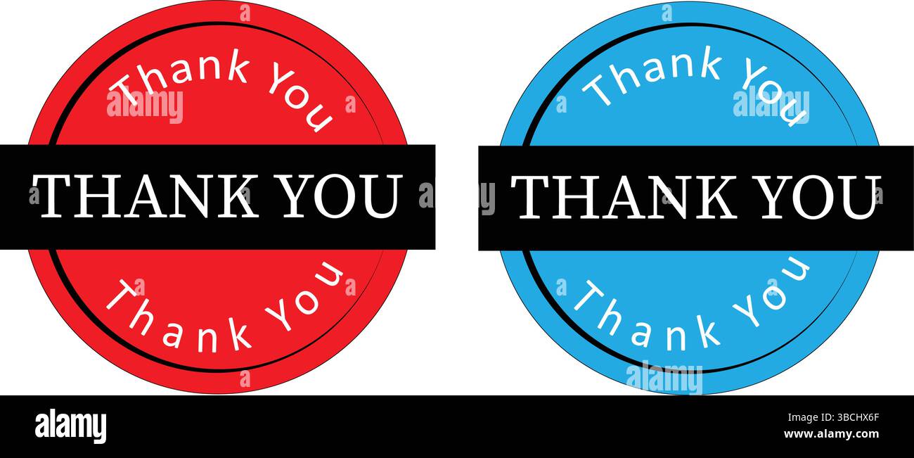 Round Thank You Badge Labels in Red and Blue with Bold Black Ribbon ...