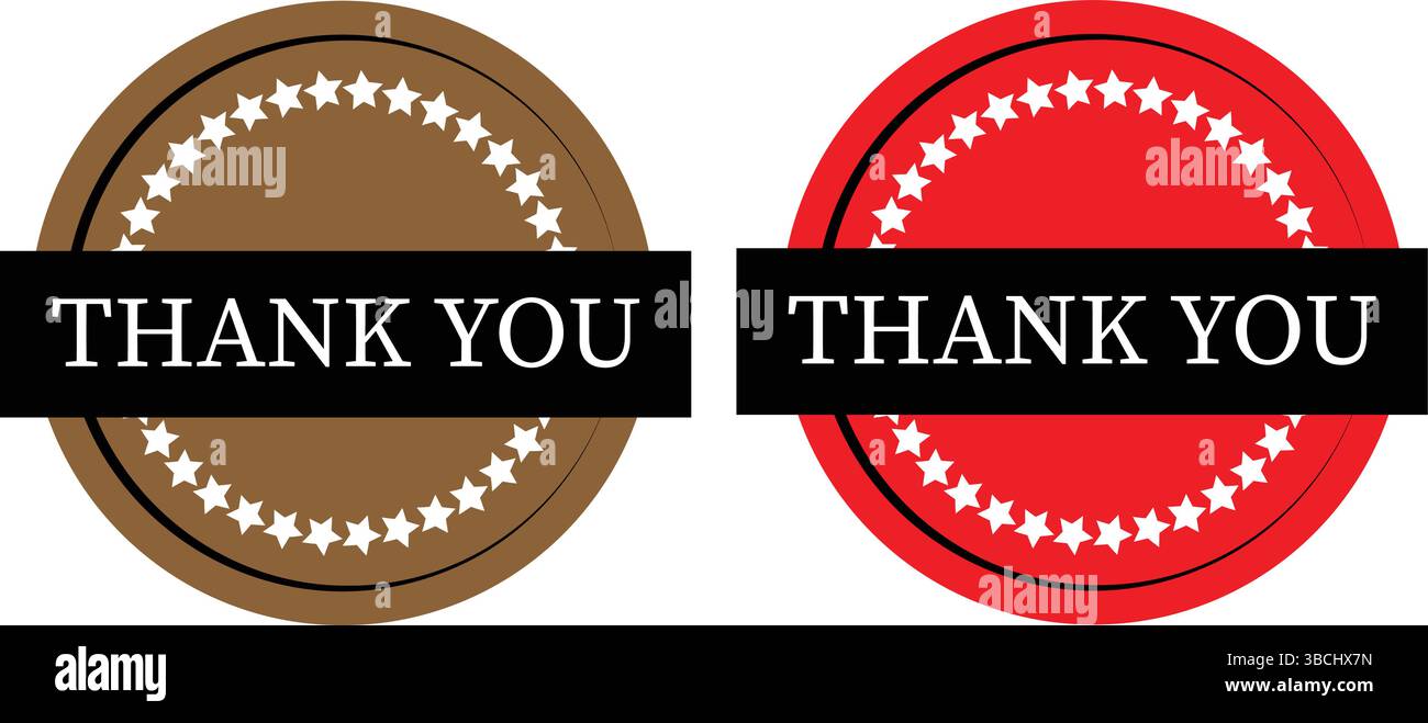 Thank You Labels with Star Border – Brown and Red Round Emblems with ...