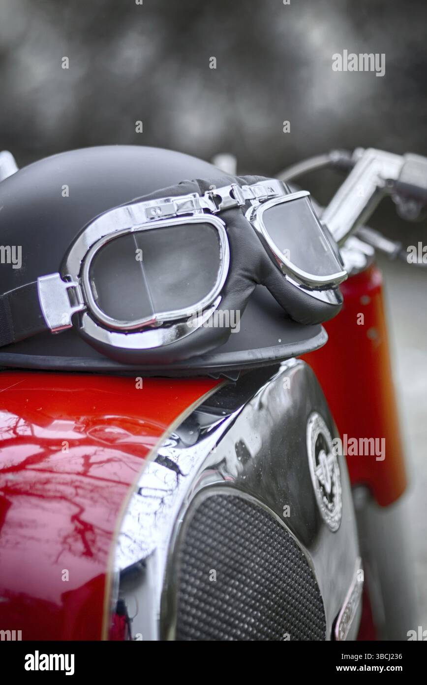 Close-up of an old red motorbike. Wheel of a red motor bike Stock Photo ...