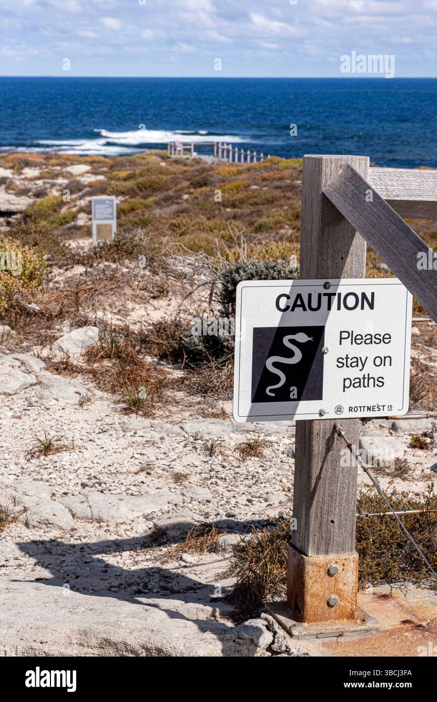 Snake warning sign on the Cape Vlamingh Boardwalk in Fish Hook Bay on ...