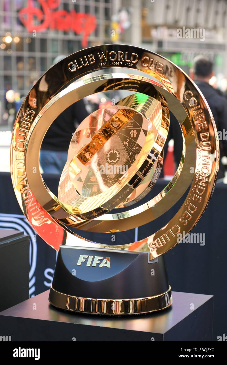 New York, USA. 20th May, 2025. The FIFA Club World trophy is seen ...