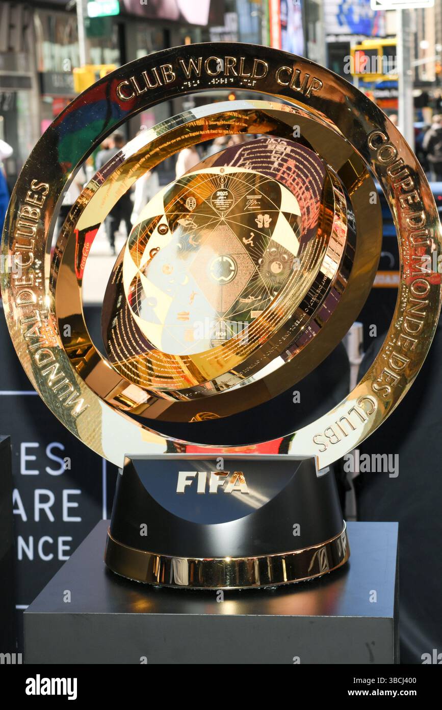 New York, USA. 20th May, 2025. The FIFA Club World trophy is seen ...