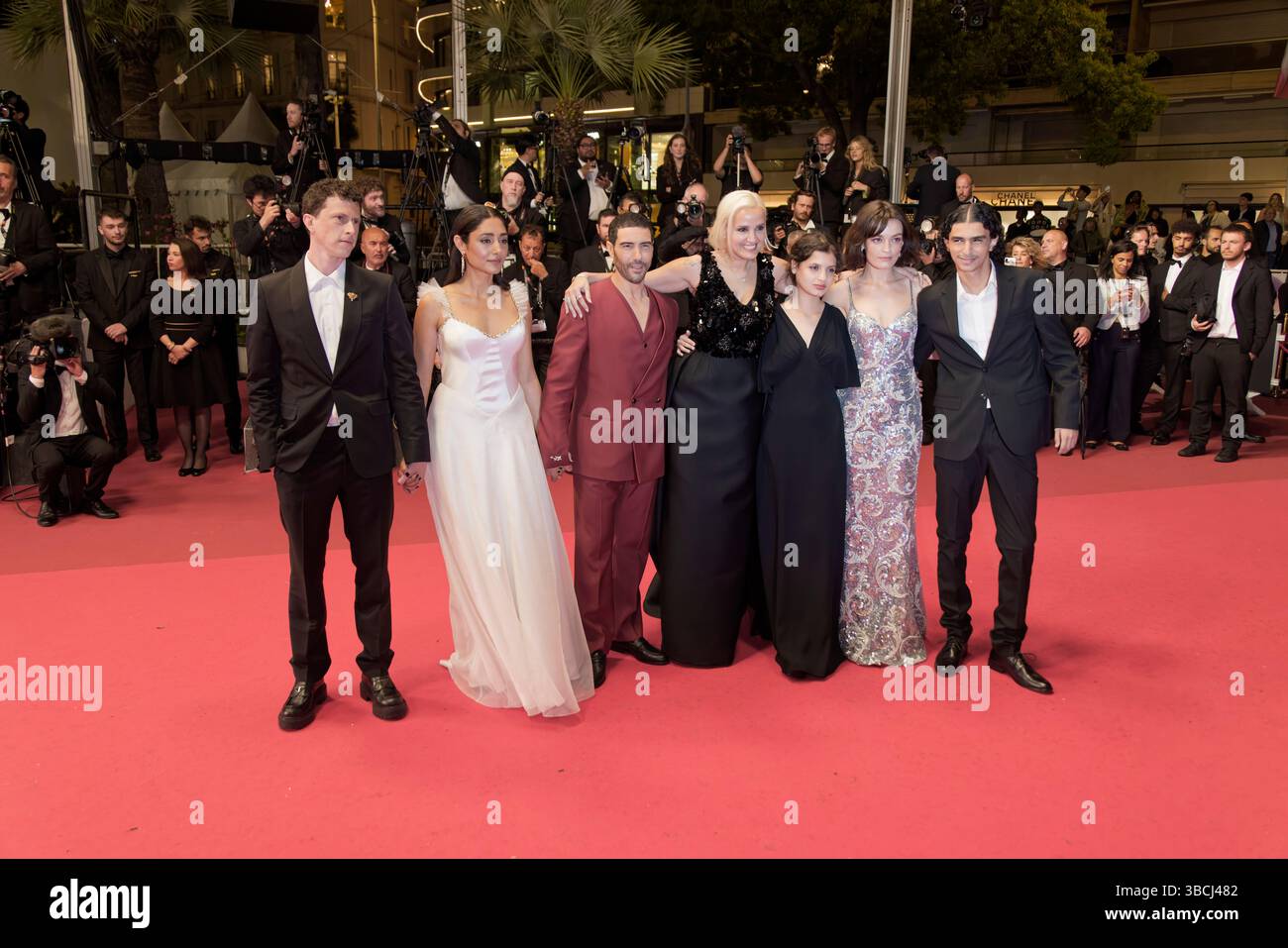 Cannes, France. 19th May, 2025. (L-R) Finnegan Oldfield, Golshifteh ...