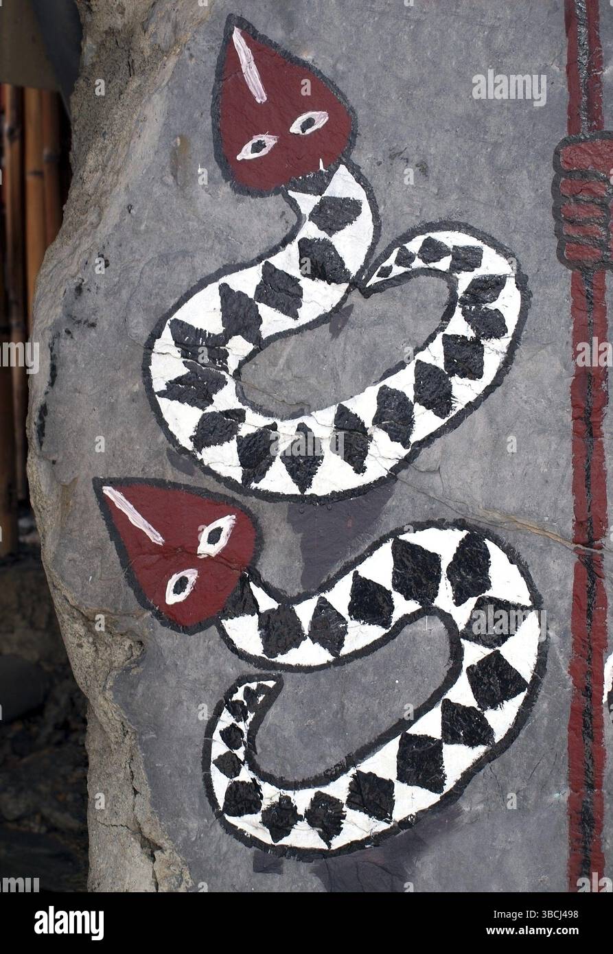Snake symbols are painted on rock by Taiwan aboriginal inhabitants ...