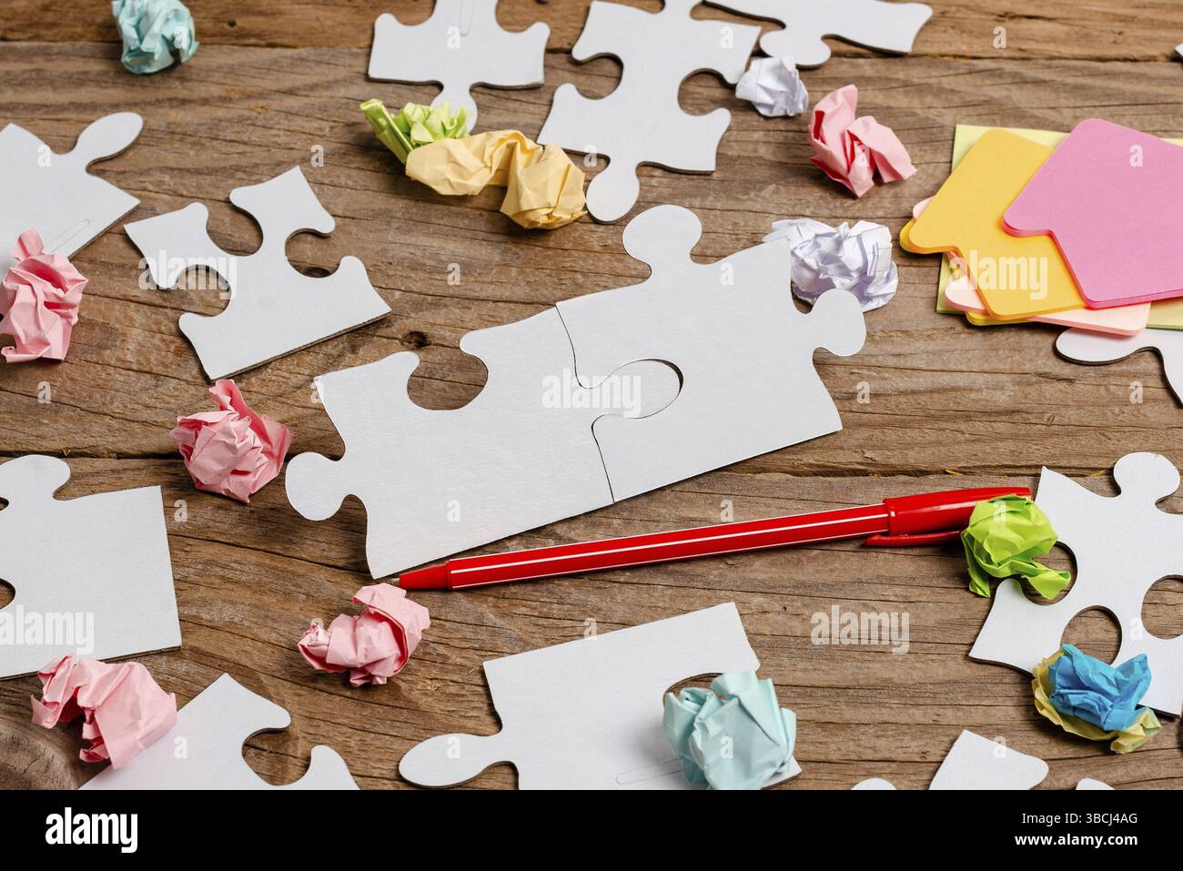 Building An Unfinished White Jigsaw Pattern Puzzle With Missing Last ...