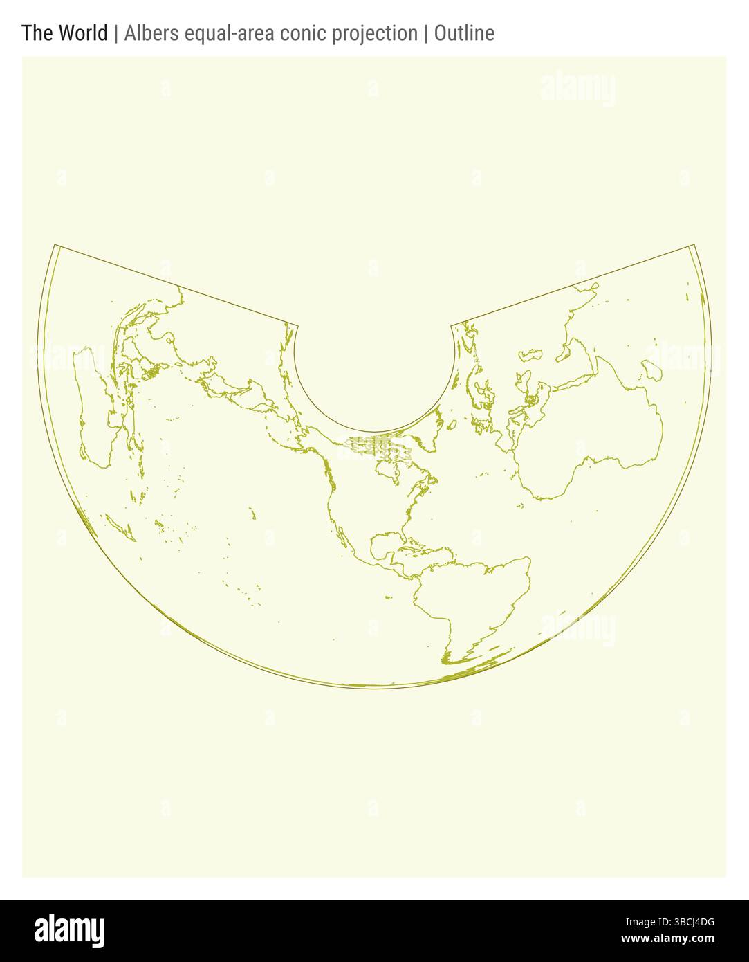 World Map. Albers equal-area conic projection. Outline style. High ...