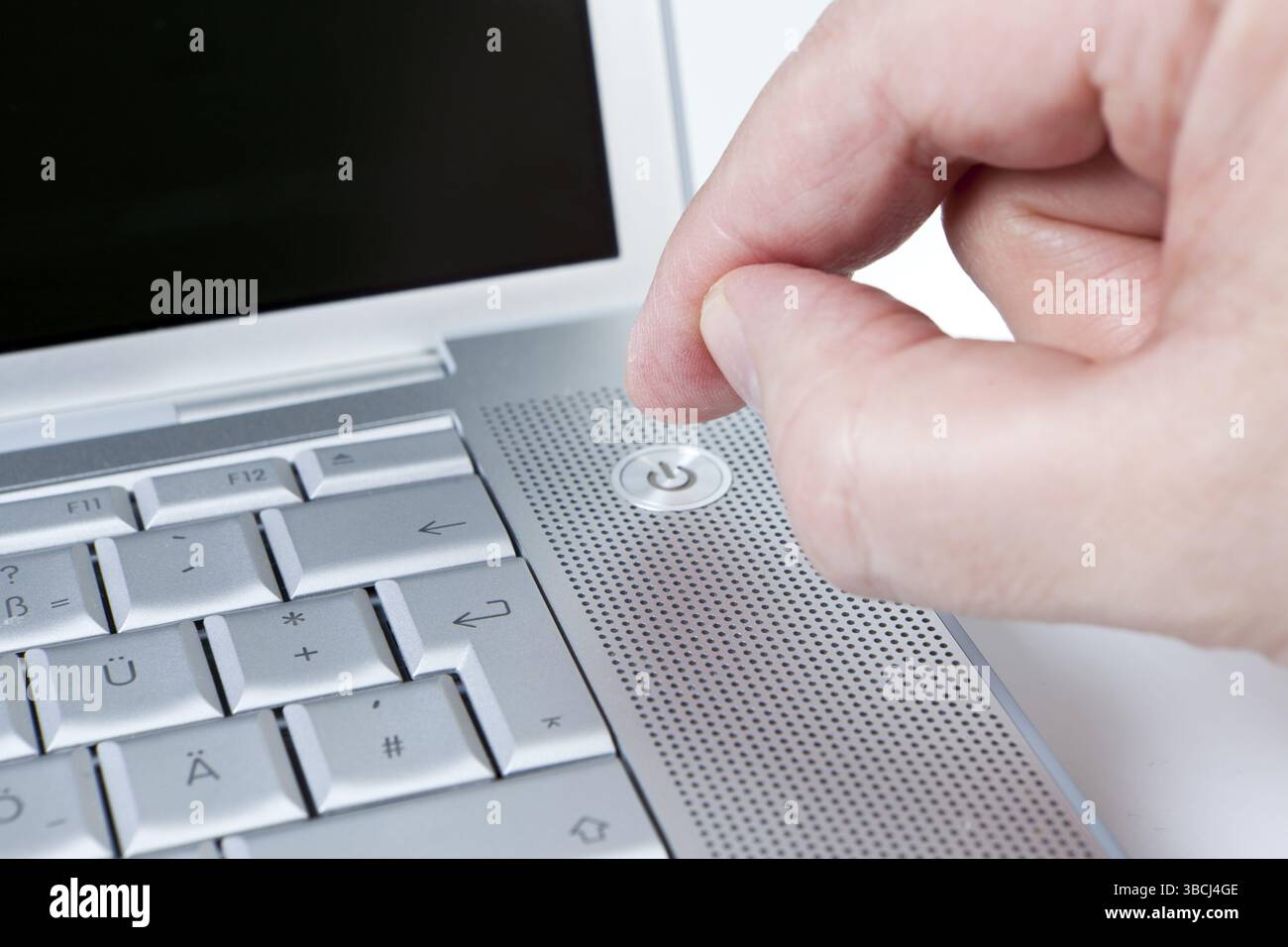The photo shows a computer being switched on Stock Photo - Alamy