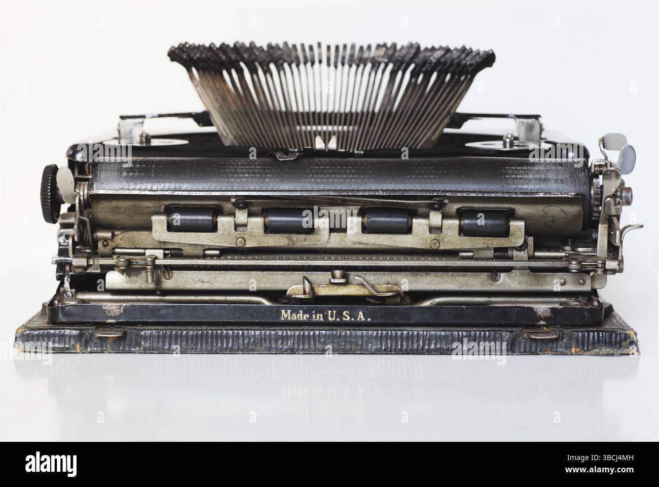 Ancient portable typewriter over white background, back view Stock ...