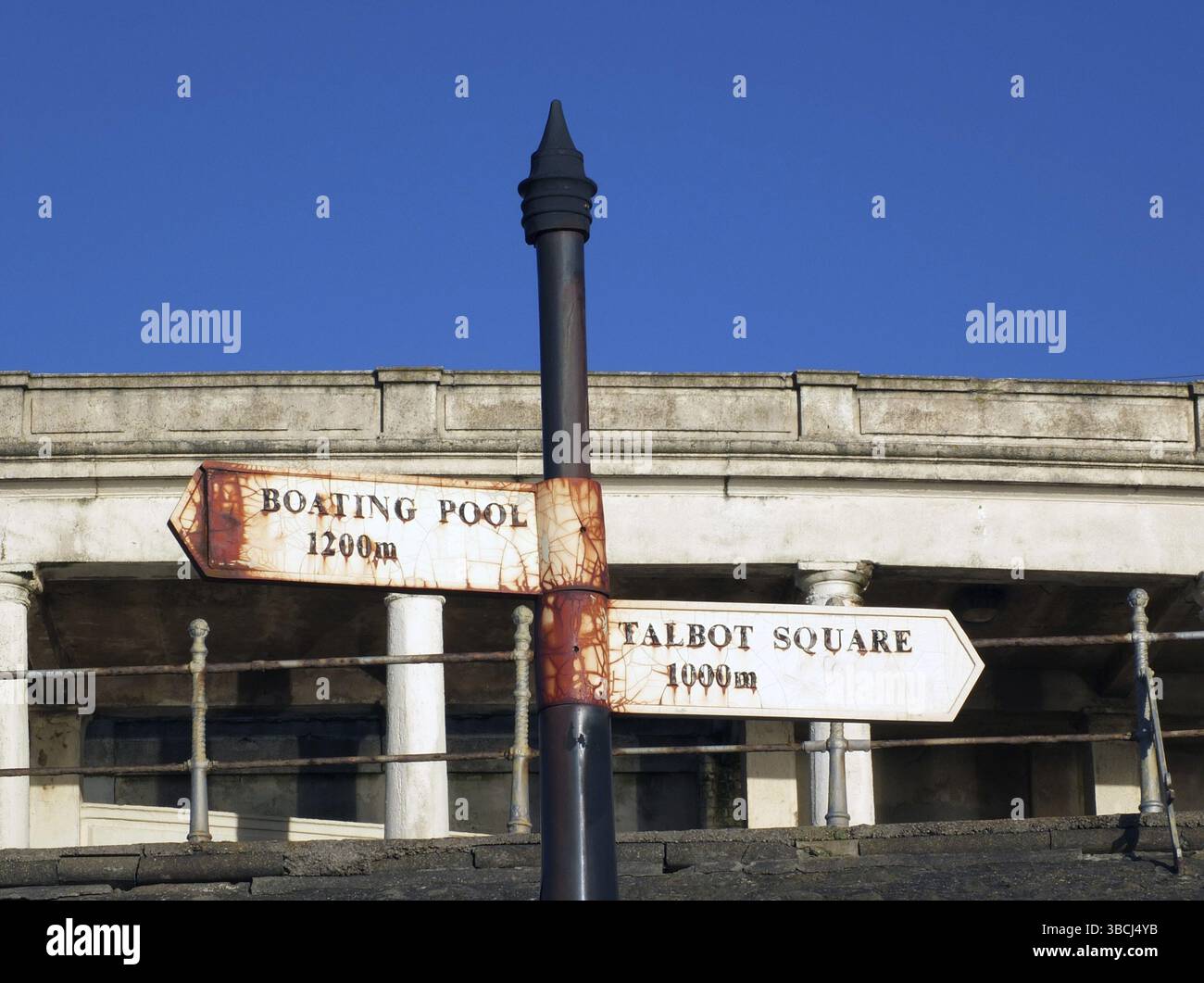 Old direction signs for the boating pool and talbot square on the ...