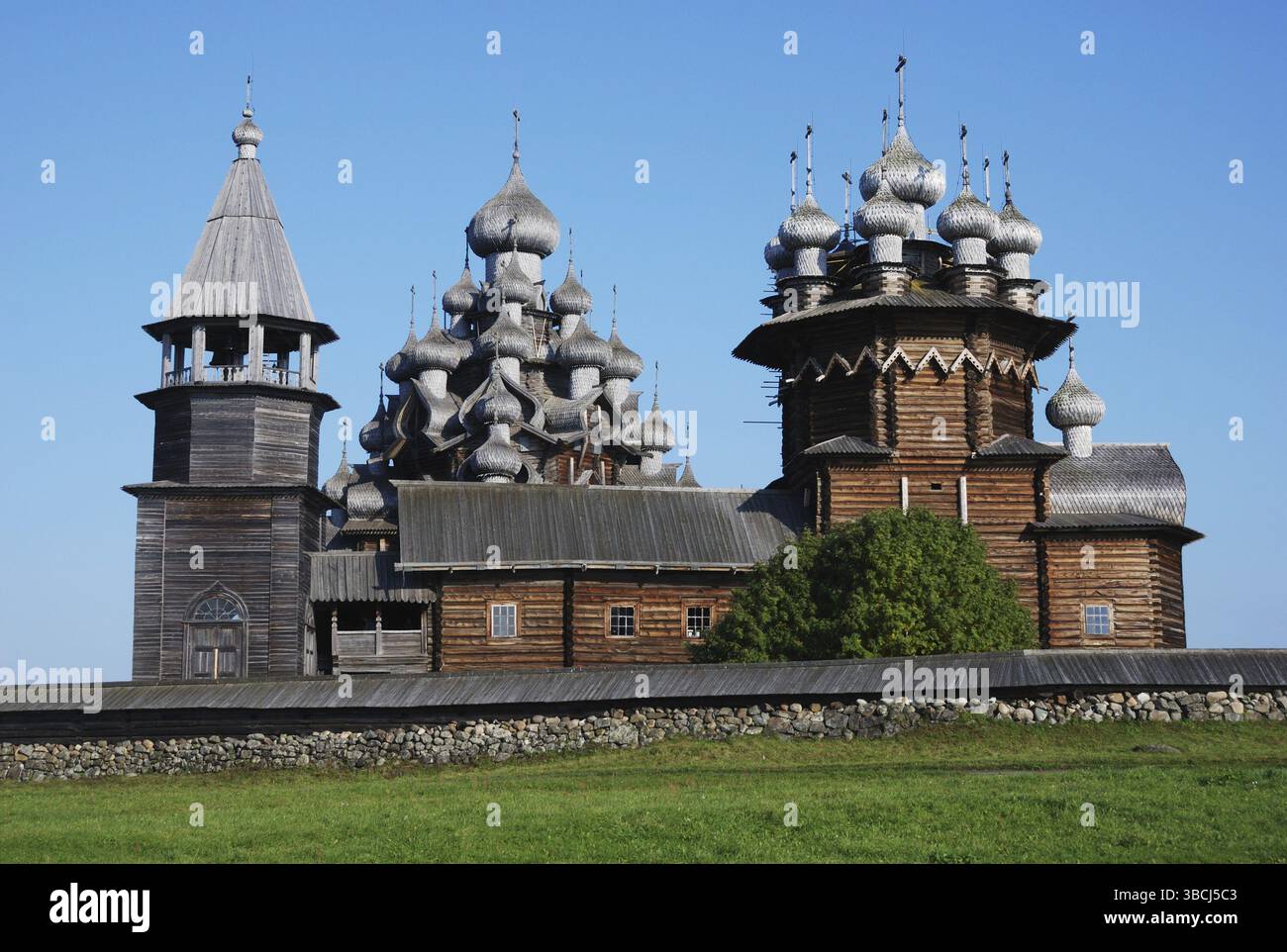 Domes of the famous Church of the Transfiguration (Kizhi ensemble), the masterpiece of wooden ...