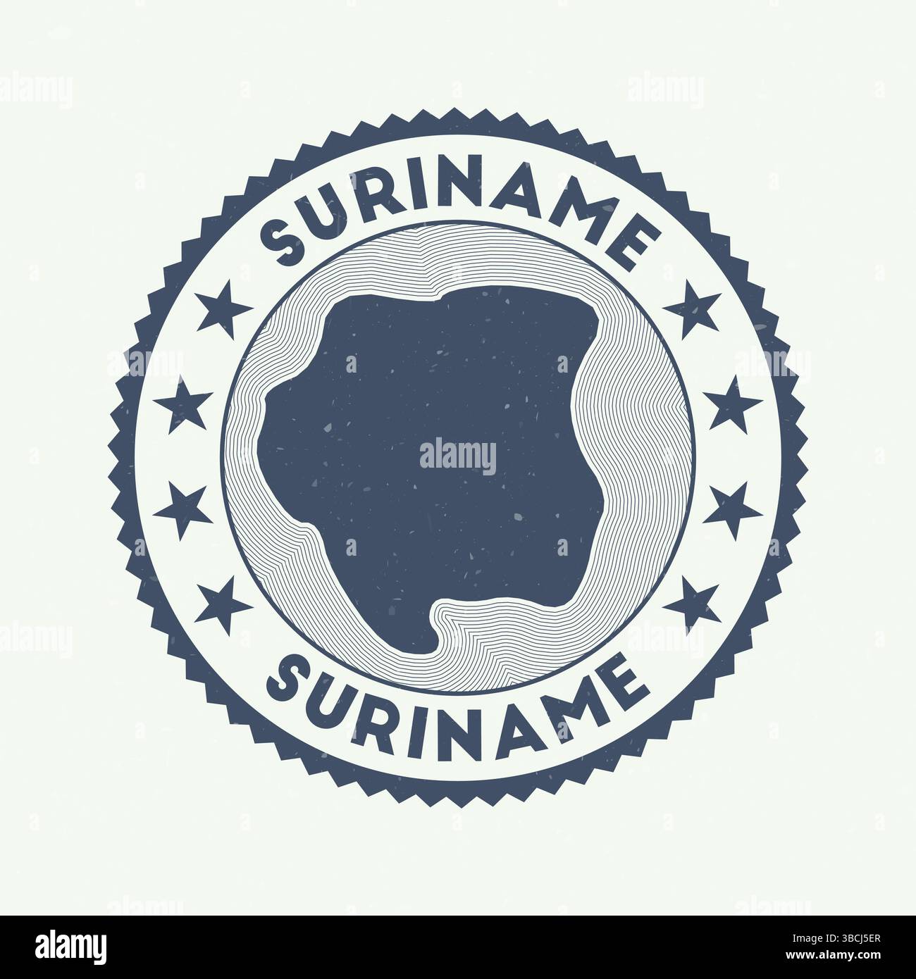 Suriname emblem. Country round stamp with shape of Suriname, isolines ...