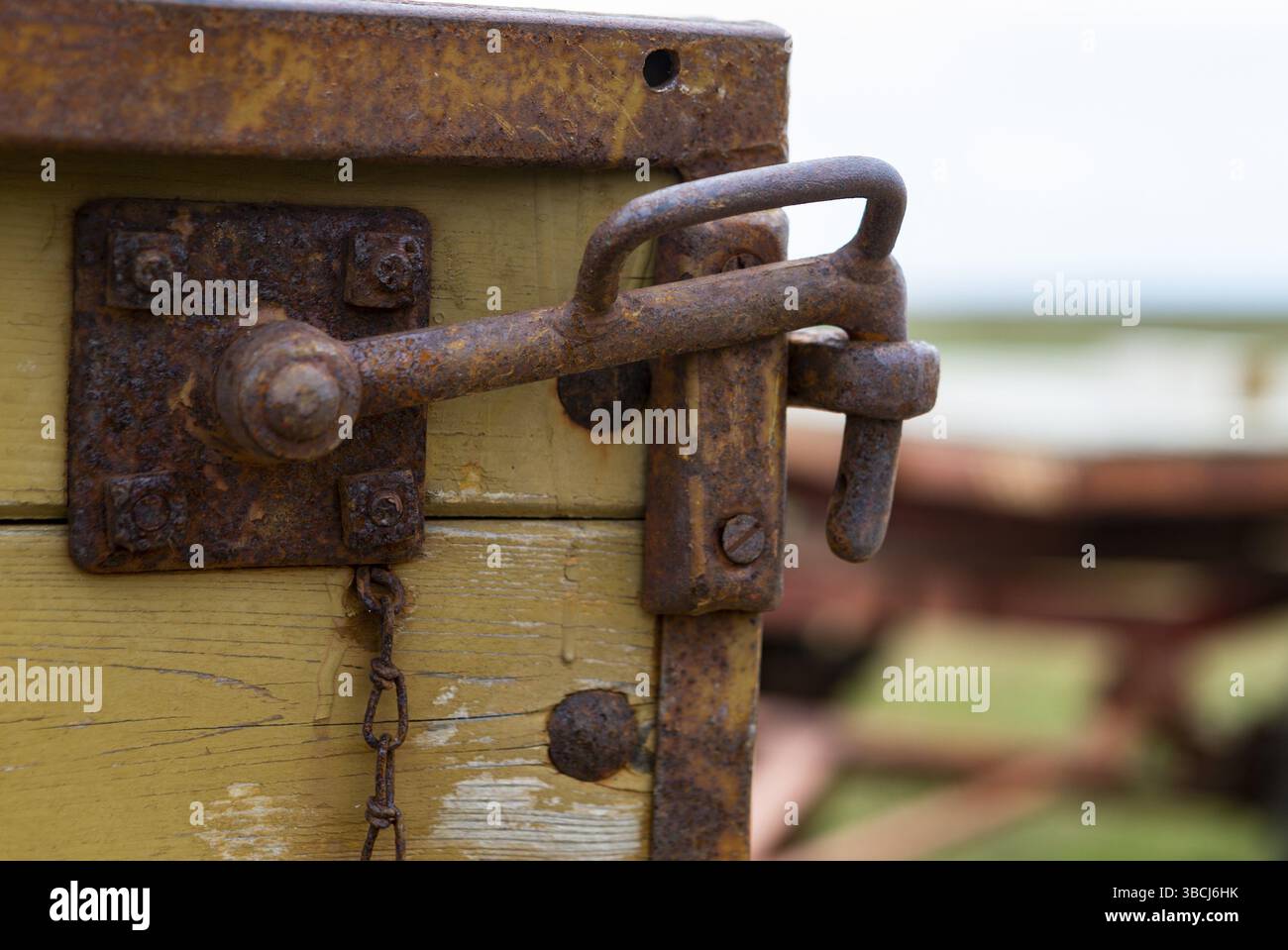 The photo shows a close-up of a trailer locking mechanism Stock Photo ...