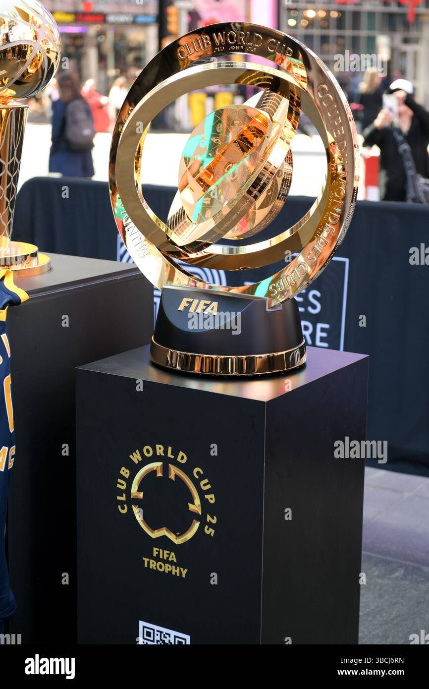 New York, USA. 20th May, 2025. The FIFA Club World trophy is seen ...