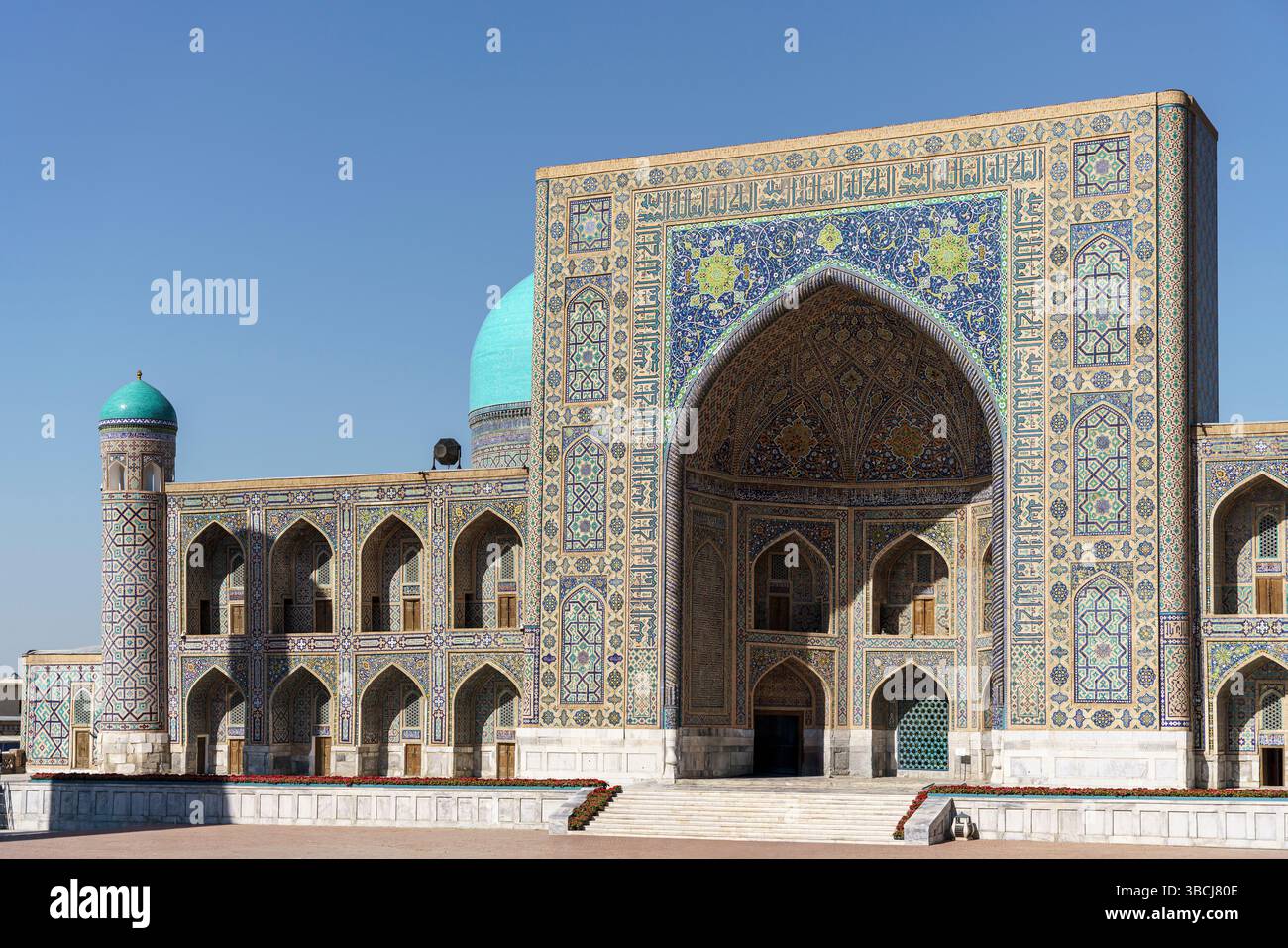 Tilya Kori Madrasa in Registan, Samarkand, Uzbekistan, boasts a large ...