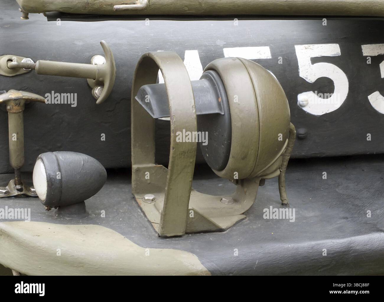 White numbers on the hood of a vintage American world war 2 vehicle ...