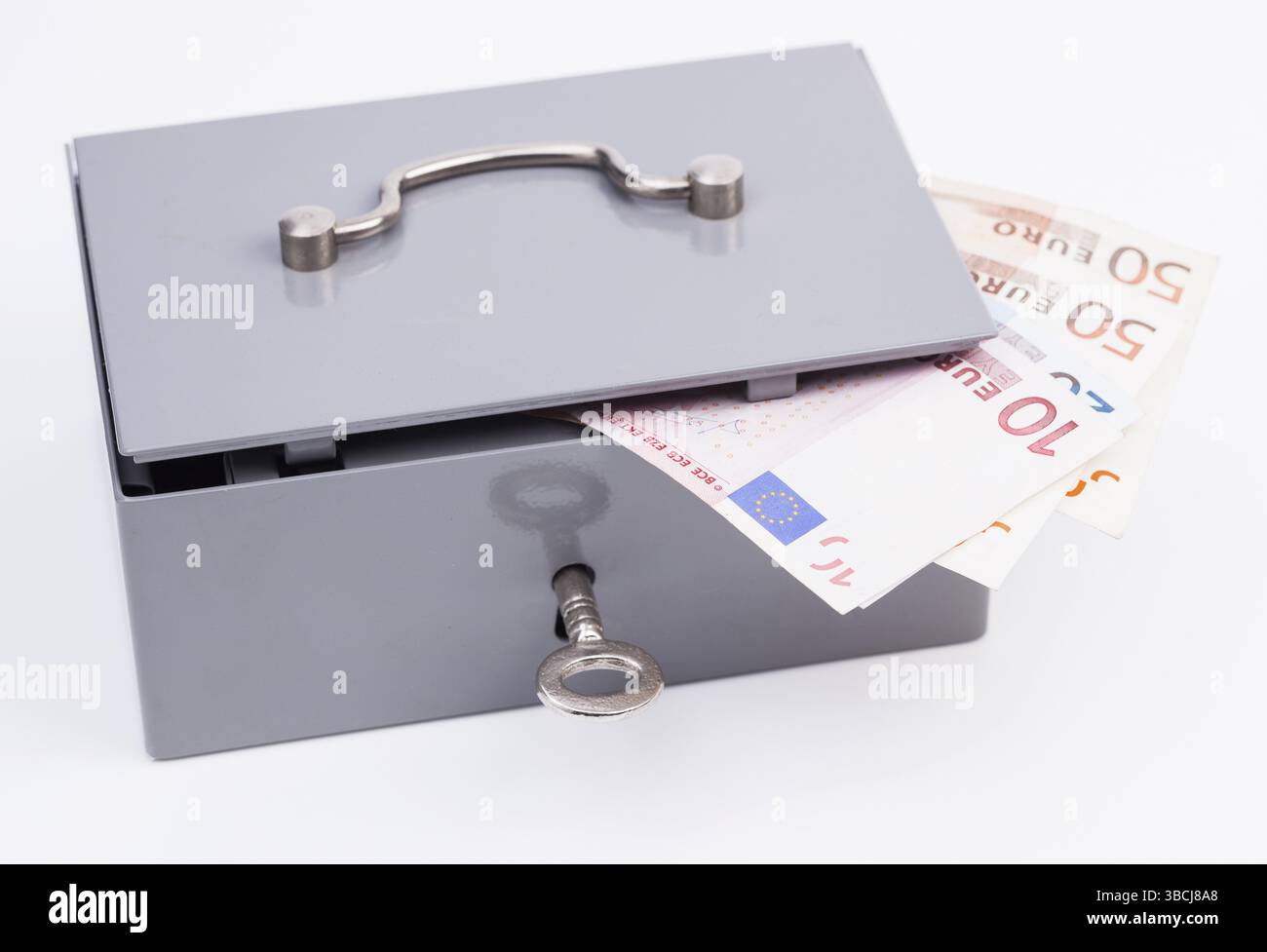 Cash box with euro banknotes isolated on white background Stock Photo ...