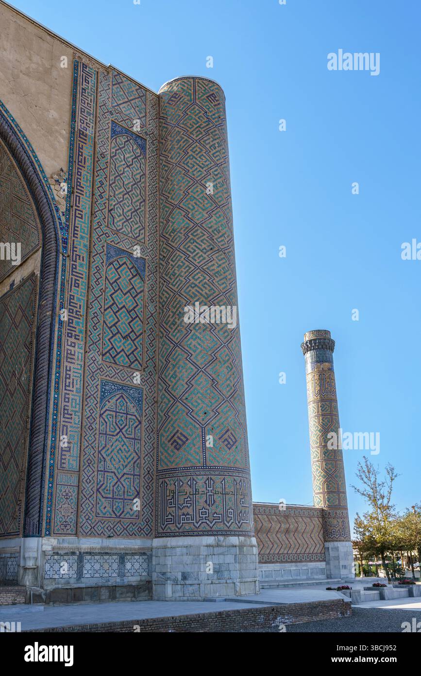 Majestic blue and gold mosaics cover the entrance arch of Bibi-Khanym ...