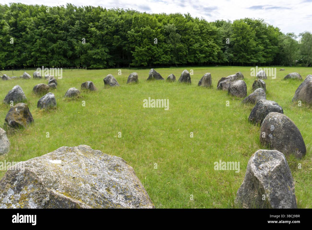 A stone circle at the major Viking burial site in Lindholm Hills in ...